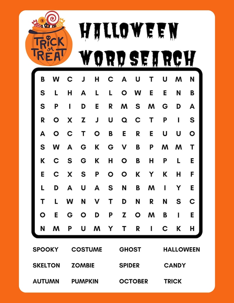 Halloween Word Search, Printable, Instant Download, PDF - Etsy