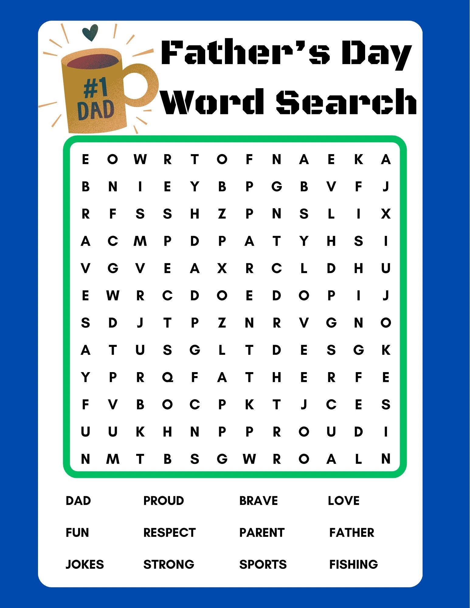 Fathers Day Word Search, Instant Download, Printable, PDF - Etsy