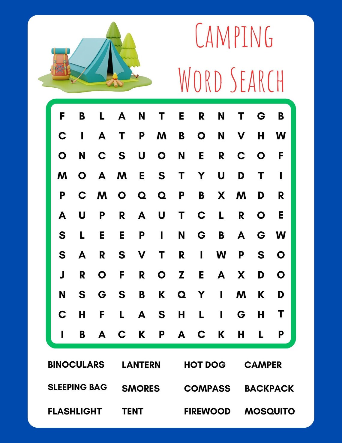 Camping Word Search, Printable, Instant Download, PDF - Etsy