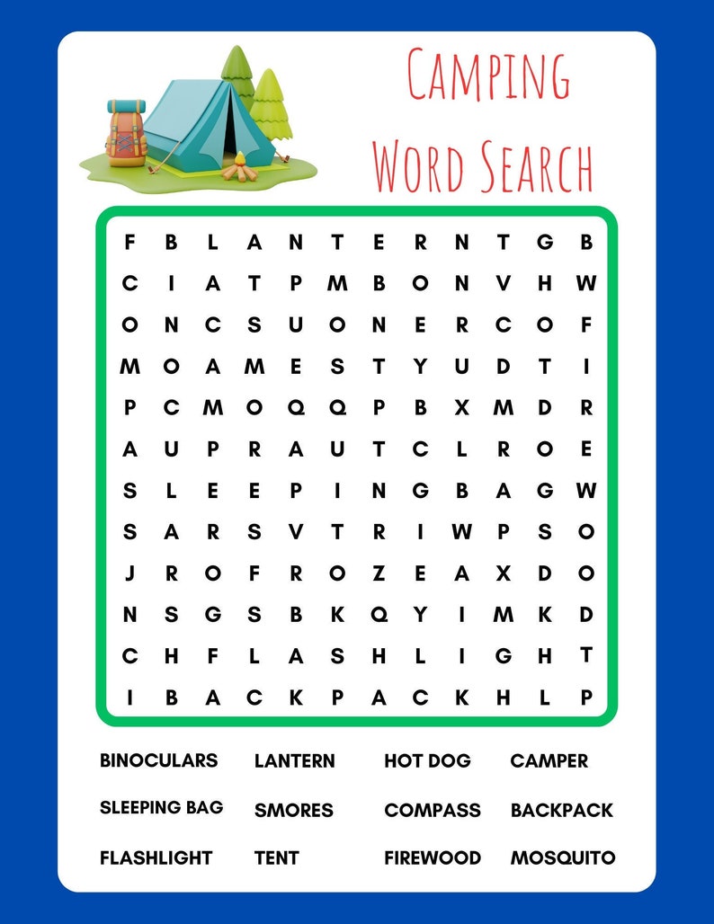 Camping Word Search, Printable, Instant Download, PDF - Etsy