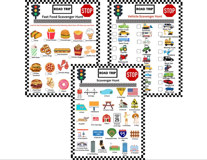 Road Trip 3 Different Scavenger Hunts, Printable PDF - Etsy