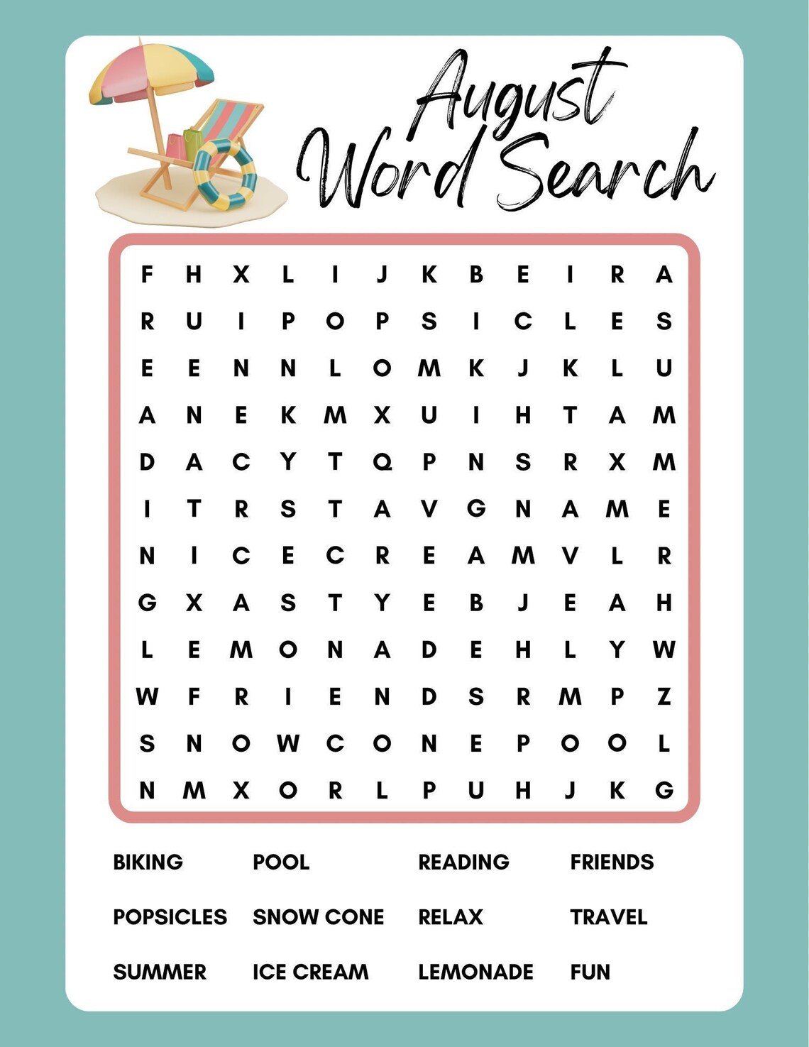 August Word Search, Printable, Instant Download, PDF - Etsy