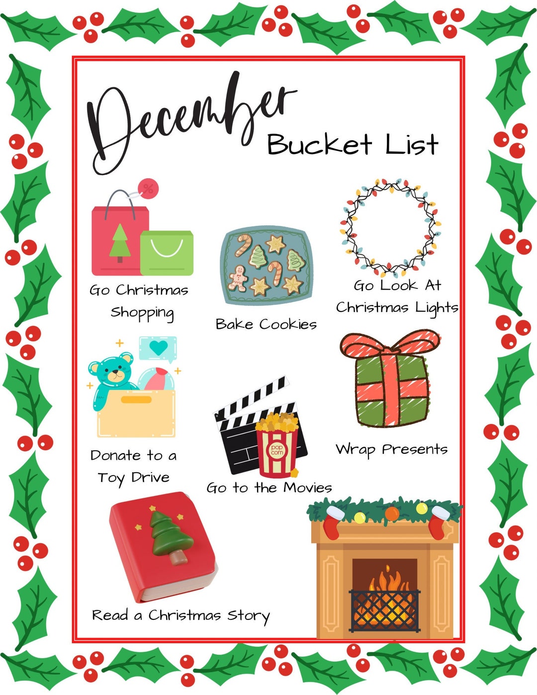 December Bucket List, Printable, Fun & Colorful - Etsy