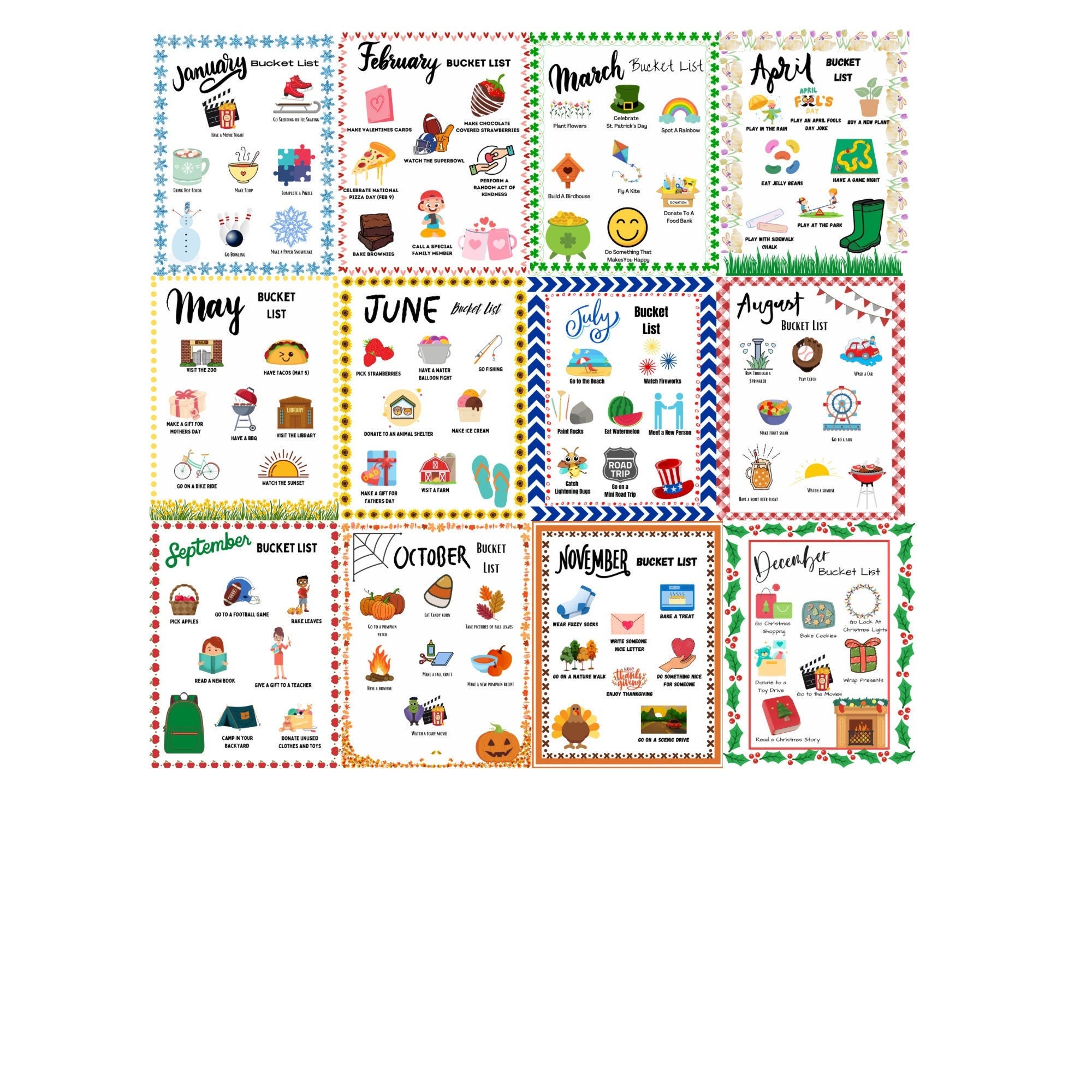 12 Months Bucket List, Printable, Fun for Family - Etsy