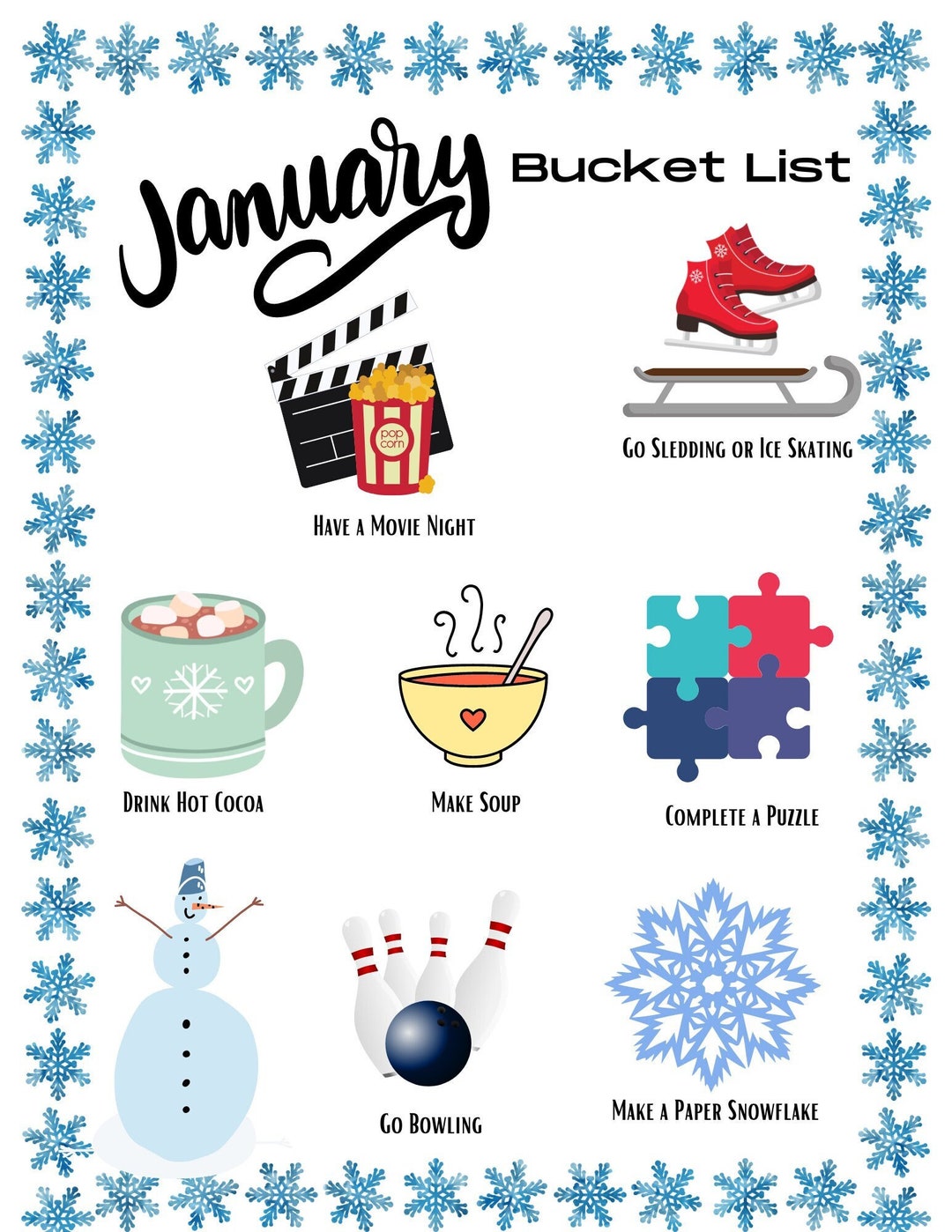 January Bucket List, Printable, Fun & Colorful - Etsy
