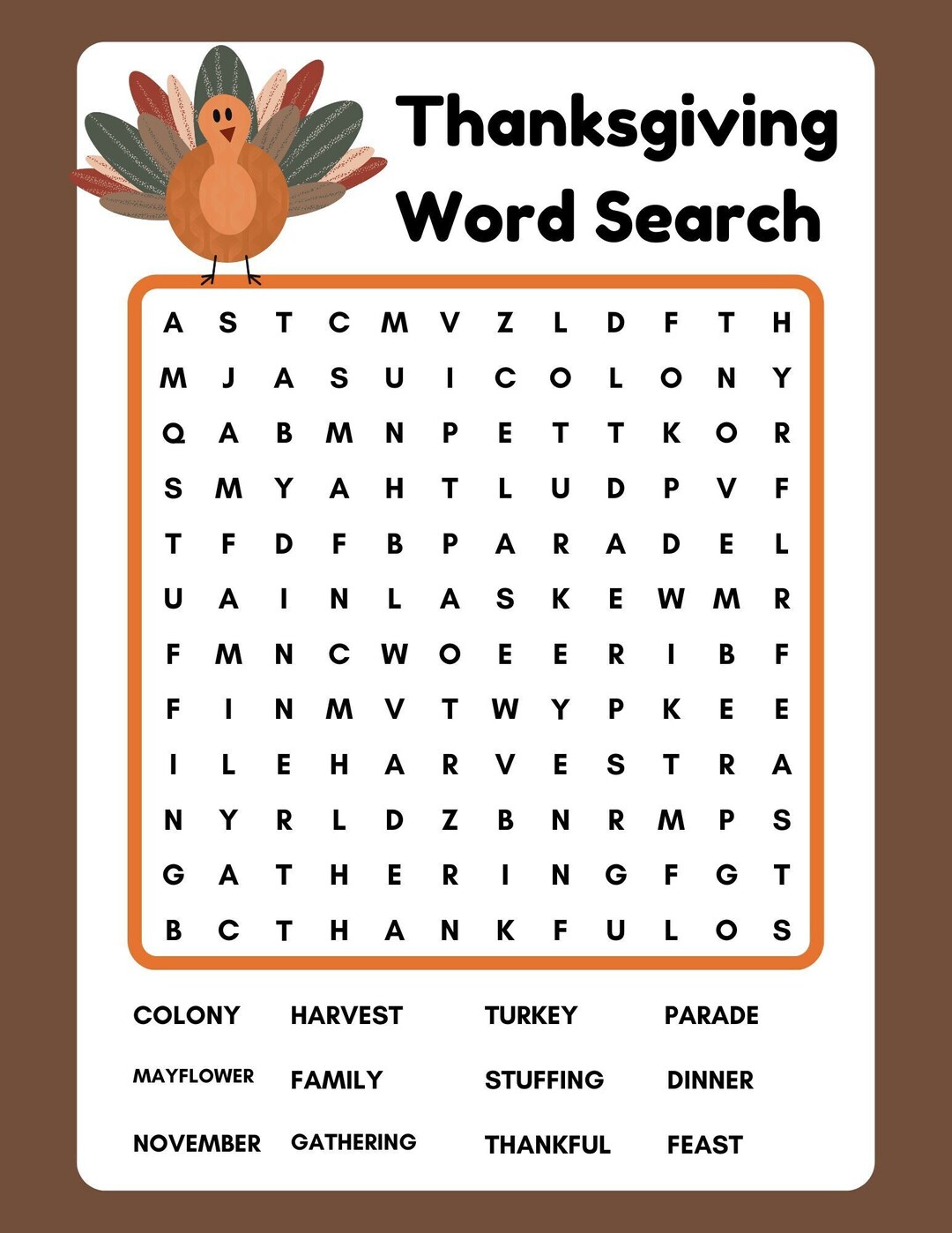 Thanksgiving Word Search, Printable, Instant Download, PDF - Etsy