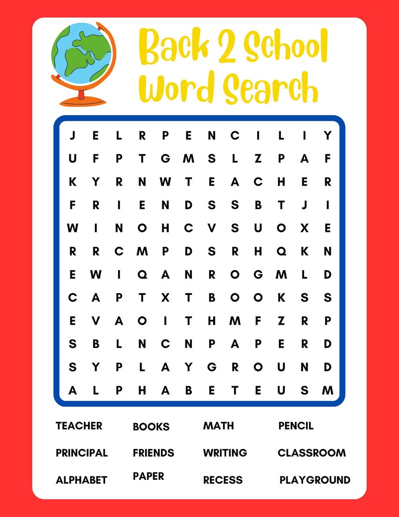 Back to School Word Search, Printable, Instant Download, PDF - Etsy