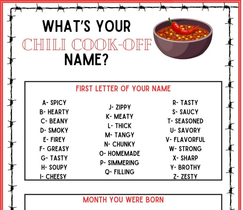 What’s Your Chili Cookoff Name? Printable, Instant Download, PDF - Etsy