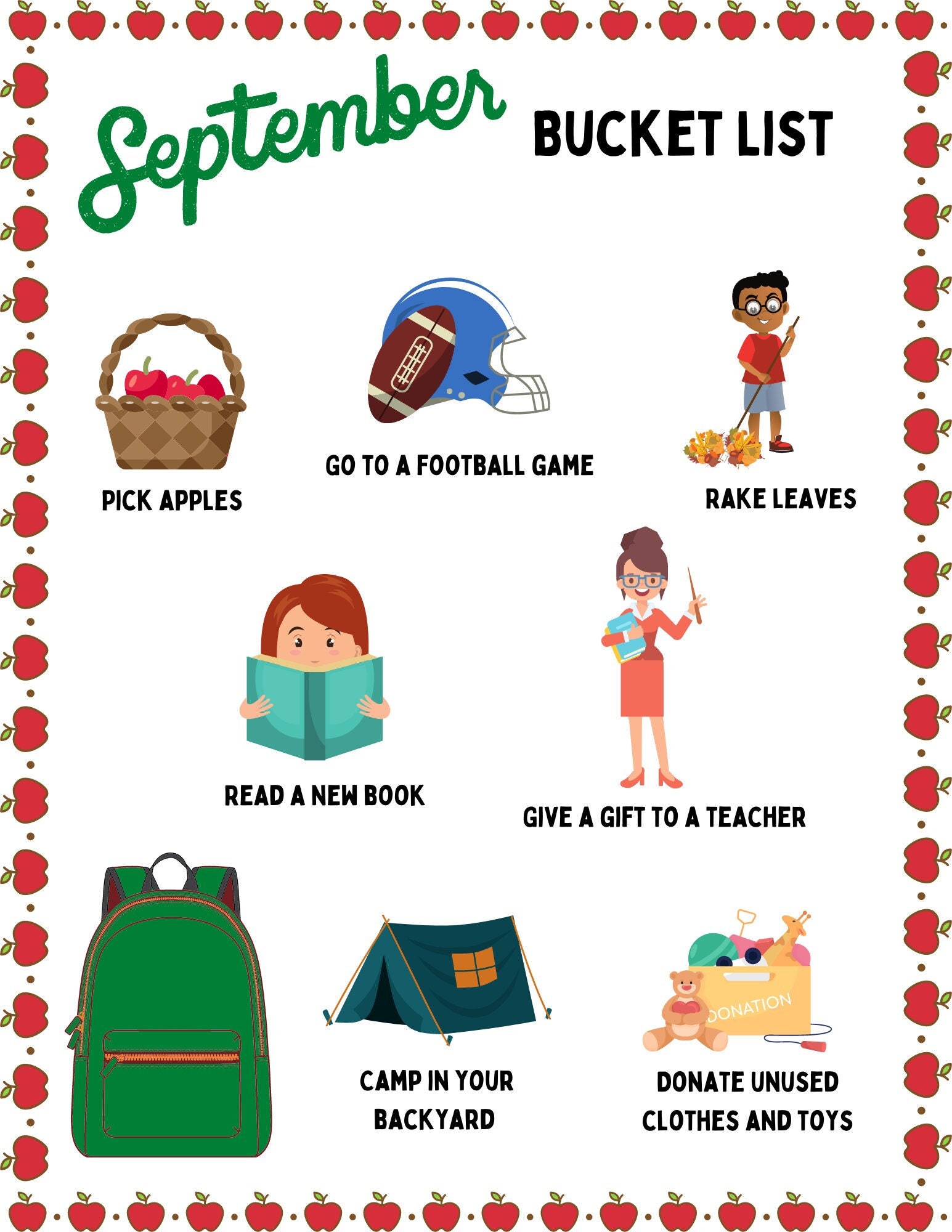 September Bucket List, Printable, Fun & Colorful - Etsy