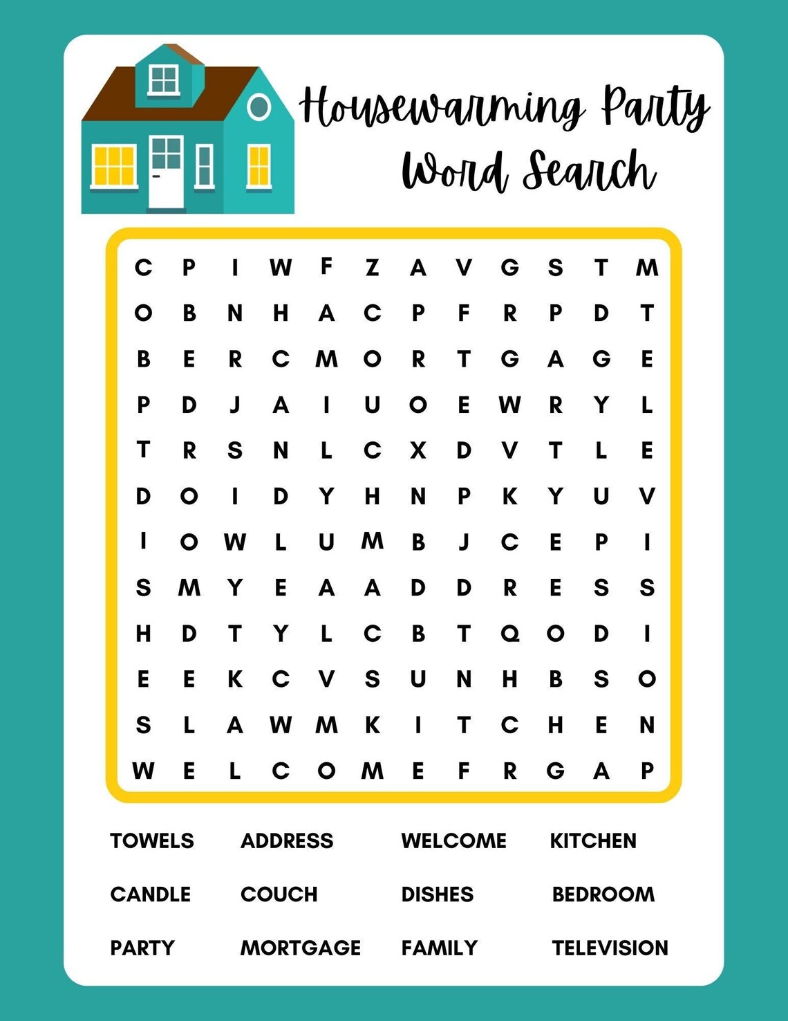 Housewarming Party Word Search, Printable, Instant Download, PDF - Etsy