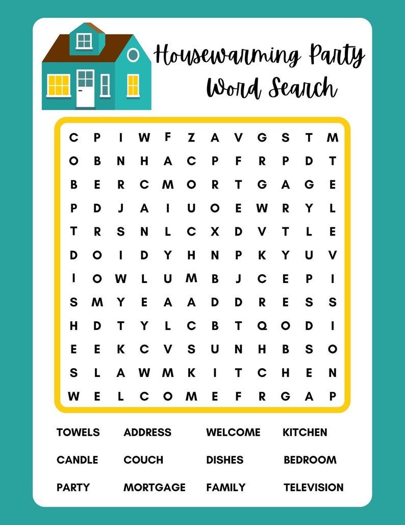 Housewarming Party Word Search, Printable, Instant Download, PDF - Etsy