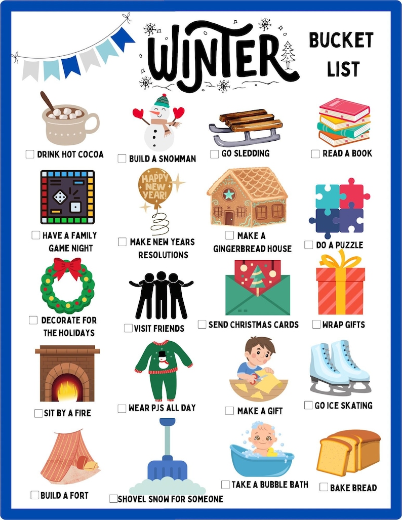 Winter Bucket List, Printable, Fun & Colorful - Etsy