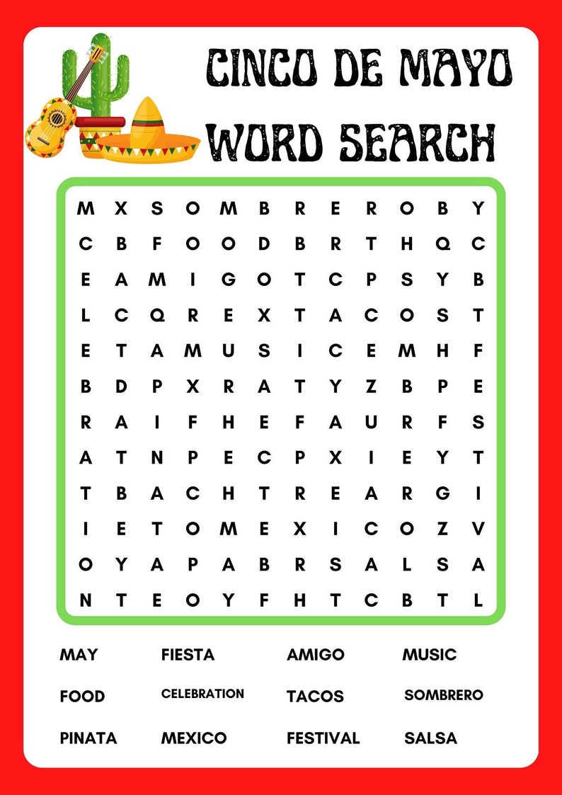 Cinco De Mayo Word Search, Printable, Instant Download, PDF - Etsy