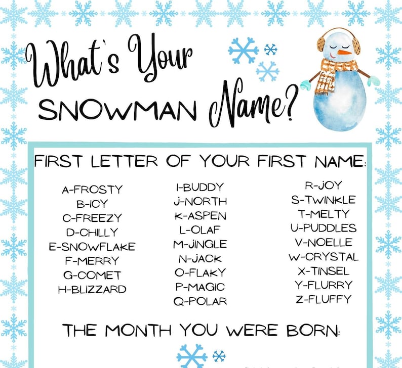What’s Your Snowman Name? - Etsy