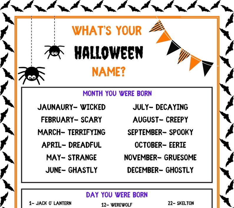 What’s Your Halloween Name? Printable, Instant Download, PDF - Etsy
