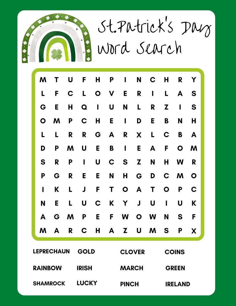 St. Patrick’s Day Word Search, Printable, Instant Download, PDF - Etsy