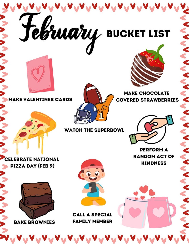 February Bucket List, Printable, Fun & Colorful - Etsy