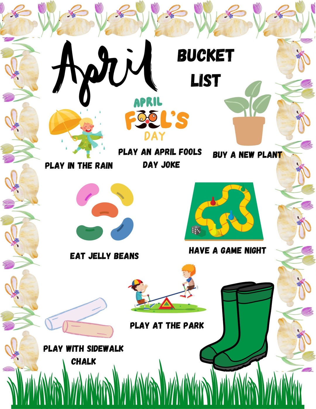April Bucket List, Printable, Fun & Colorful - Etsy