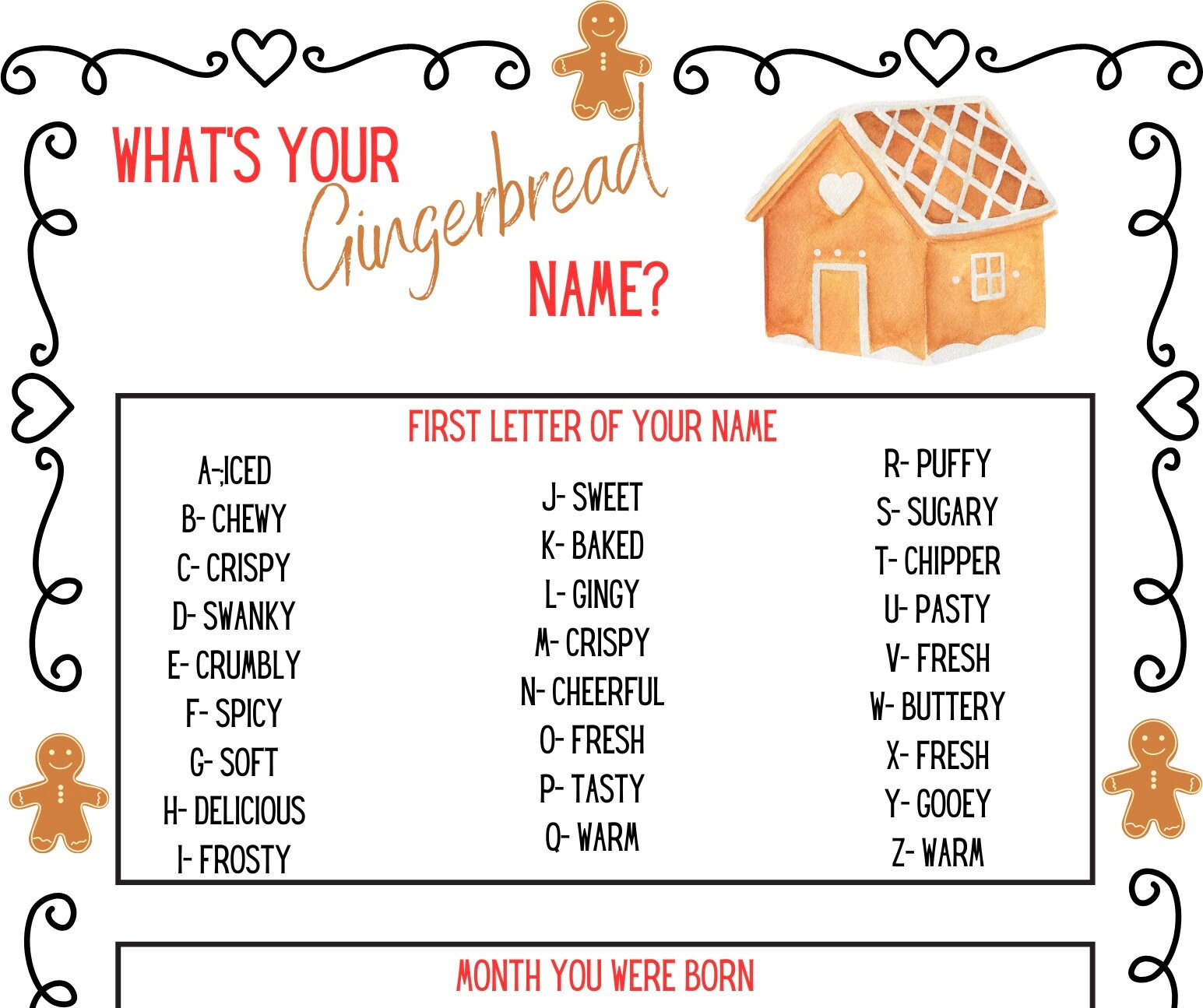 What’s Your Gingerbread Name? Printable, Instant Download, PDF - Etsy