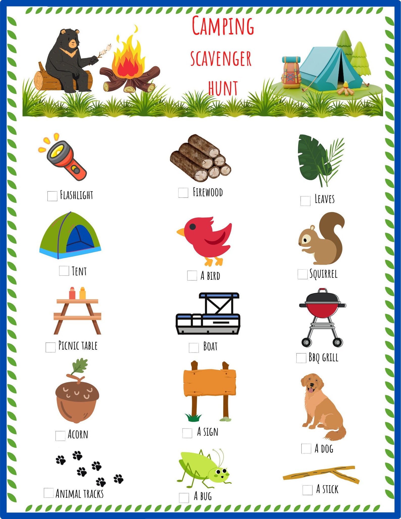 Camping Scavenger Hunt, Instant Download, Printable, PDF - Etsy