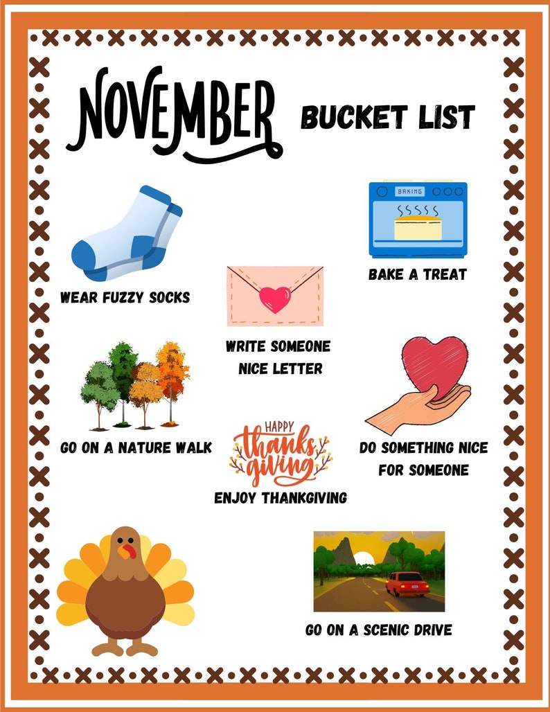 November Bucket List, Printable, Fun & Colorful - Etsy
