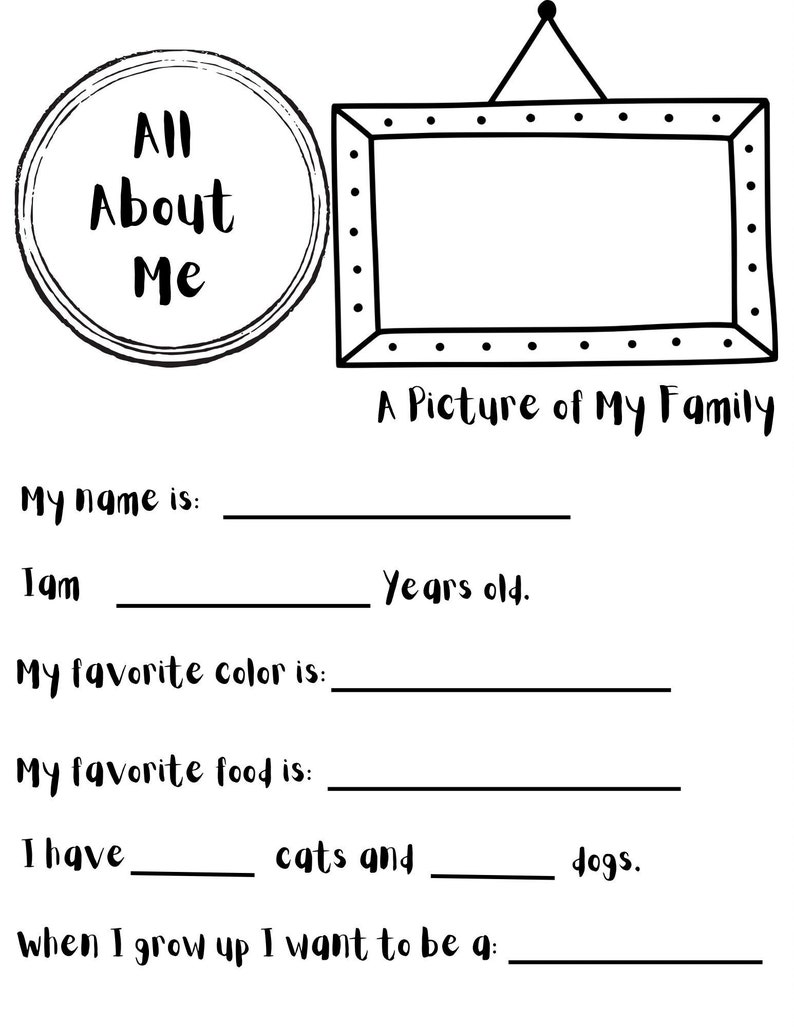 All About Me First Day Of School Instant Download Printable Pdf Etsy
