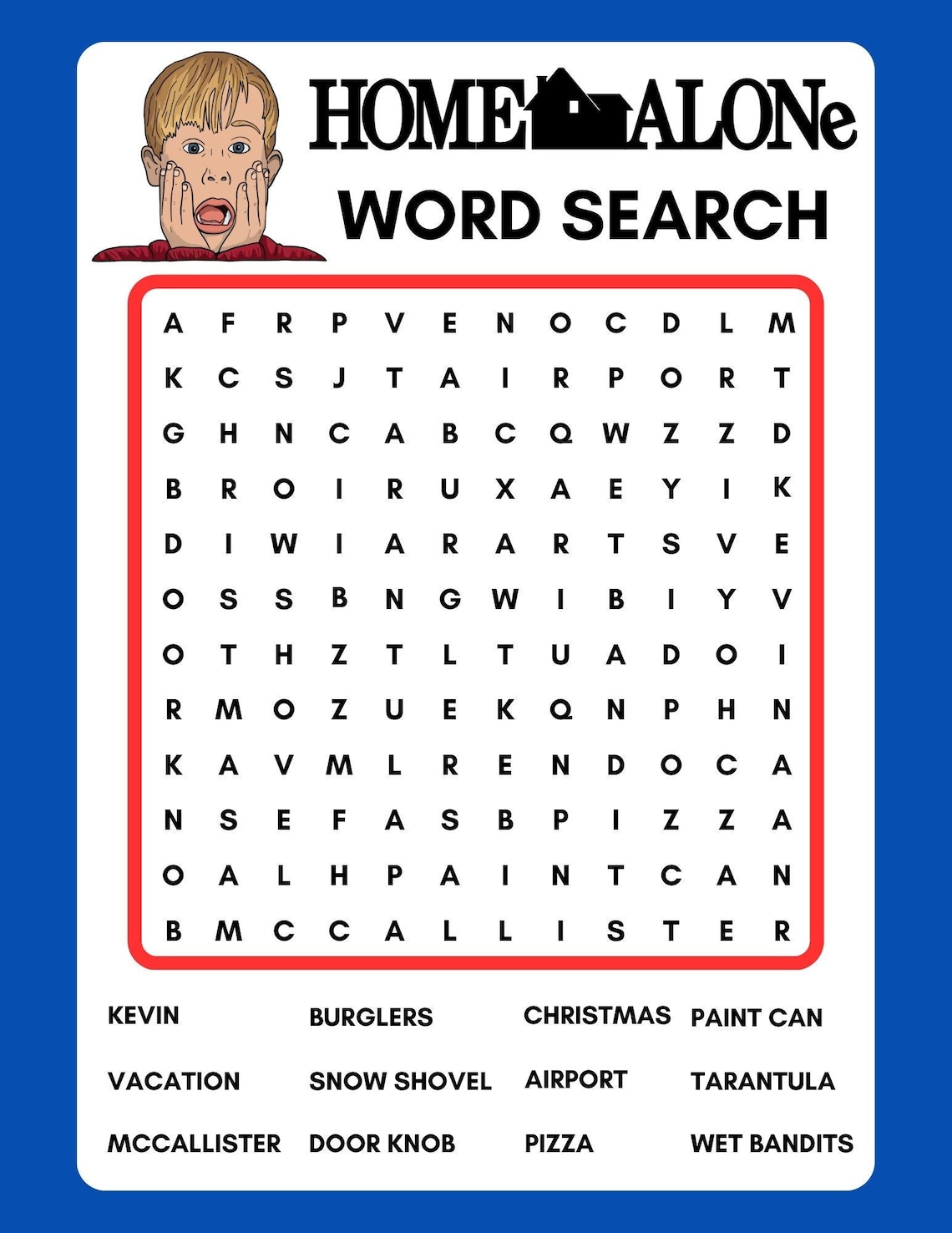 Home Alone Word Search, Instant Download, Printable, PDF - Etsy