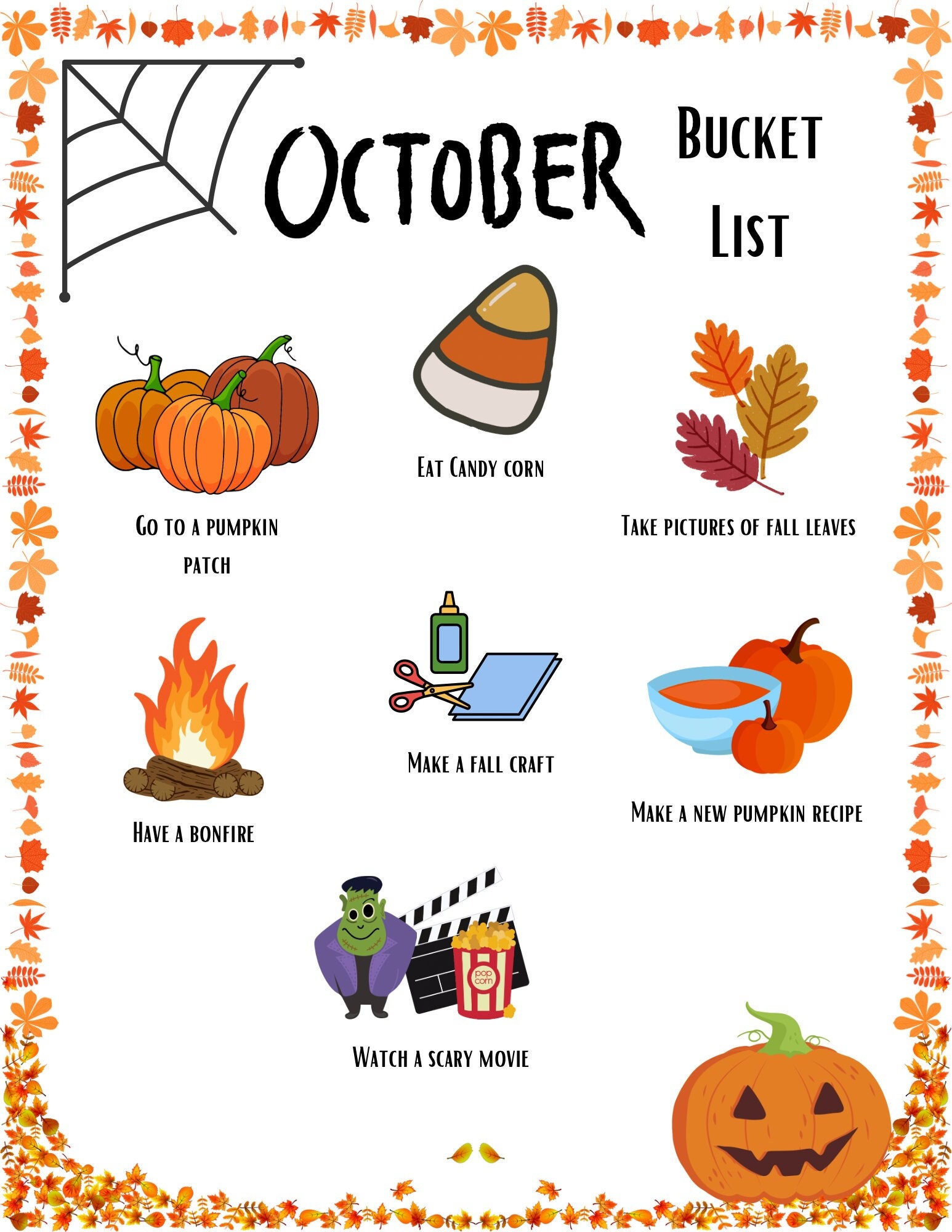 October Bucket List, Printable, Fun & Colorful - Etsy