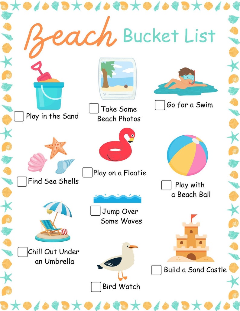 Beach Bucket List, Summer Time, Printable, PDF - Etsy