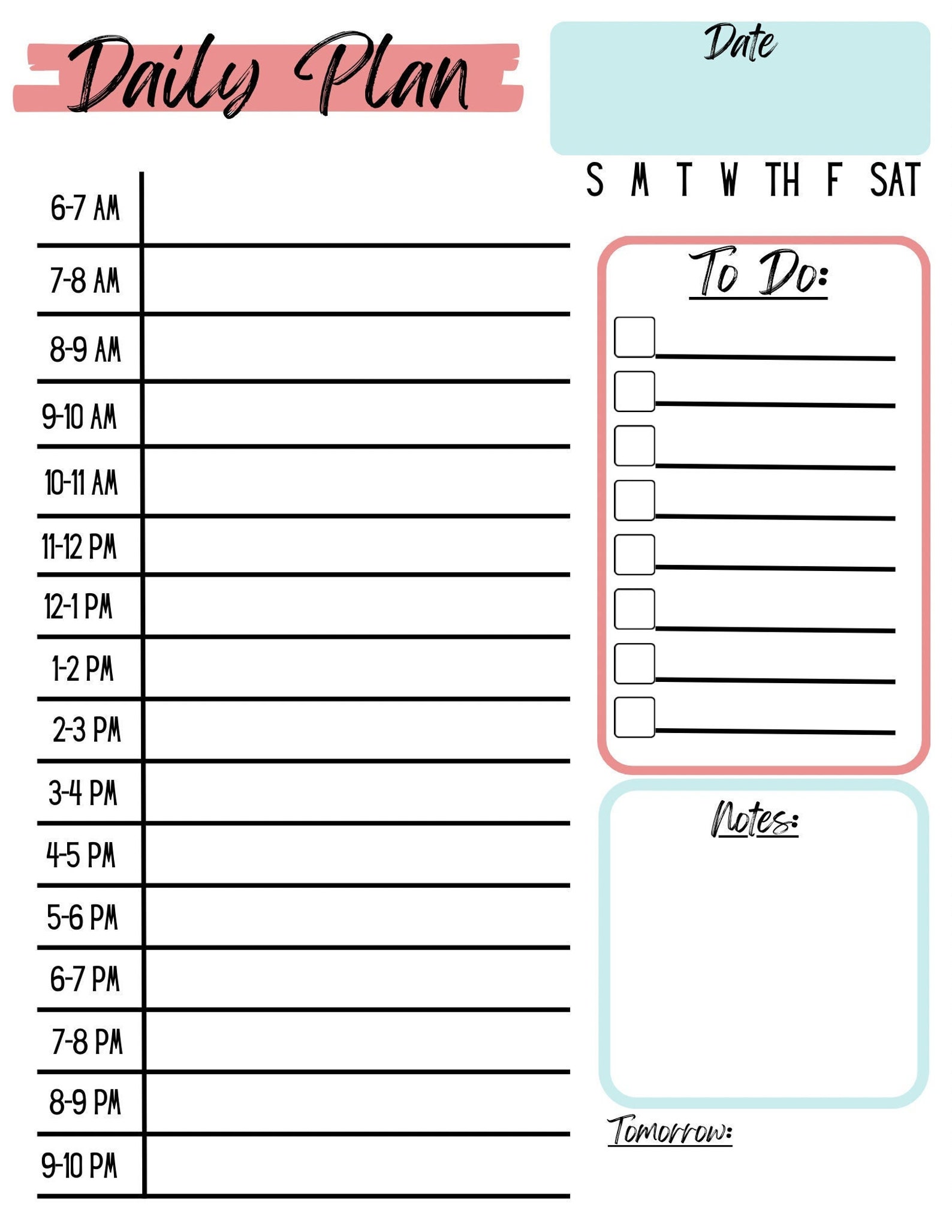 Daily Plan Worksheet Printable Planner - Etsy