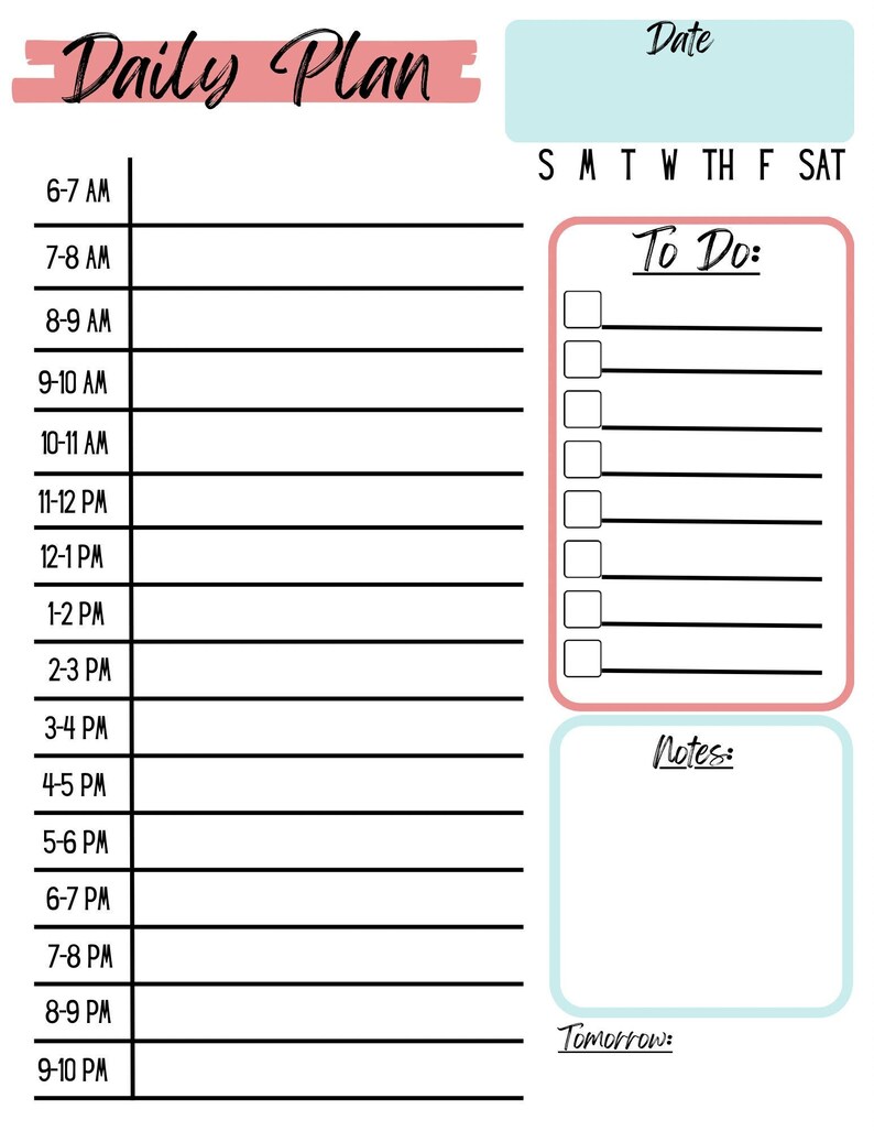 Daily Plan Worksheet Printable Planner - Etsy