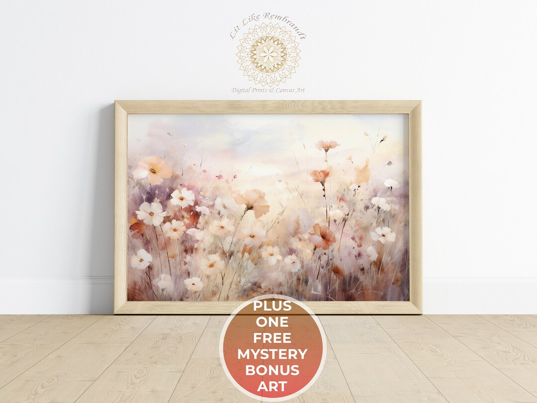 Abstract Floral Wall Art, Pastel Colors Flower Field Canvas, Modern ...