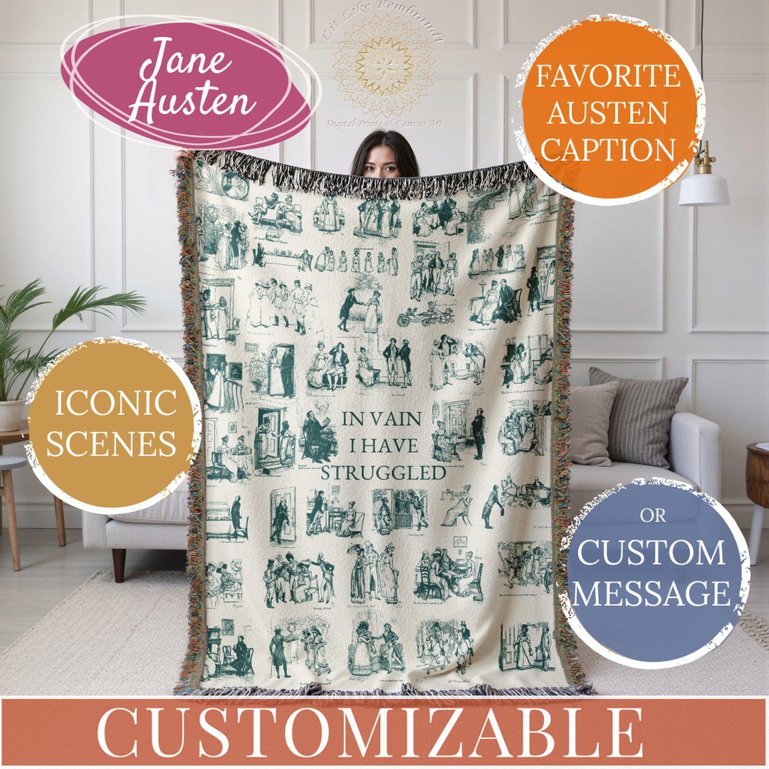 Personalized Woven Blanket Jane Austen Gift Pride and Prejudice Quote ...