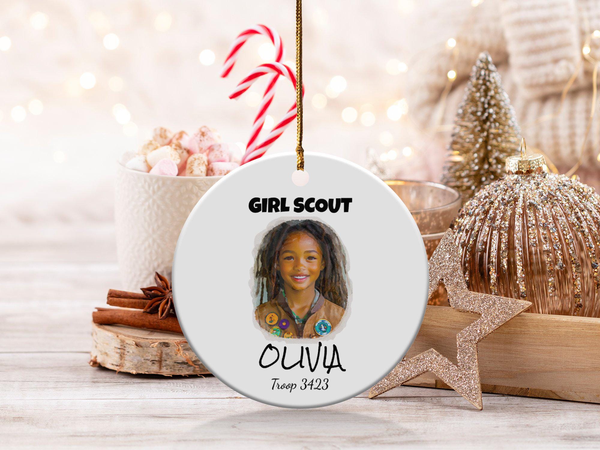 Girl Scout Custom Photo to Watercolor Ornament Personalized Name and ...