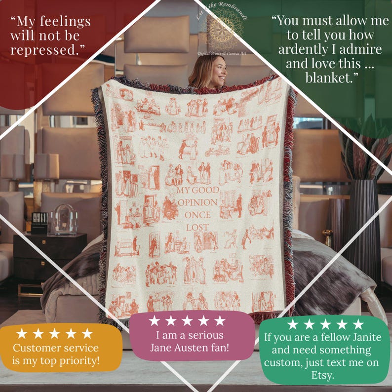 Pemberley Gift Pride and Prejudice Throw Mr Darcy Elizabeth Bennet Jane ...