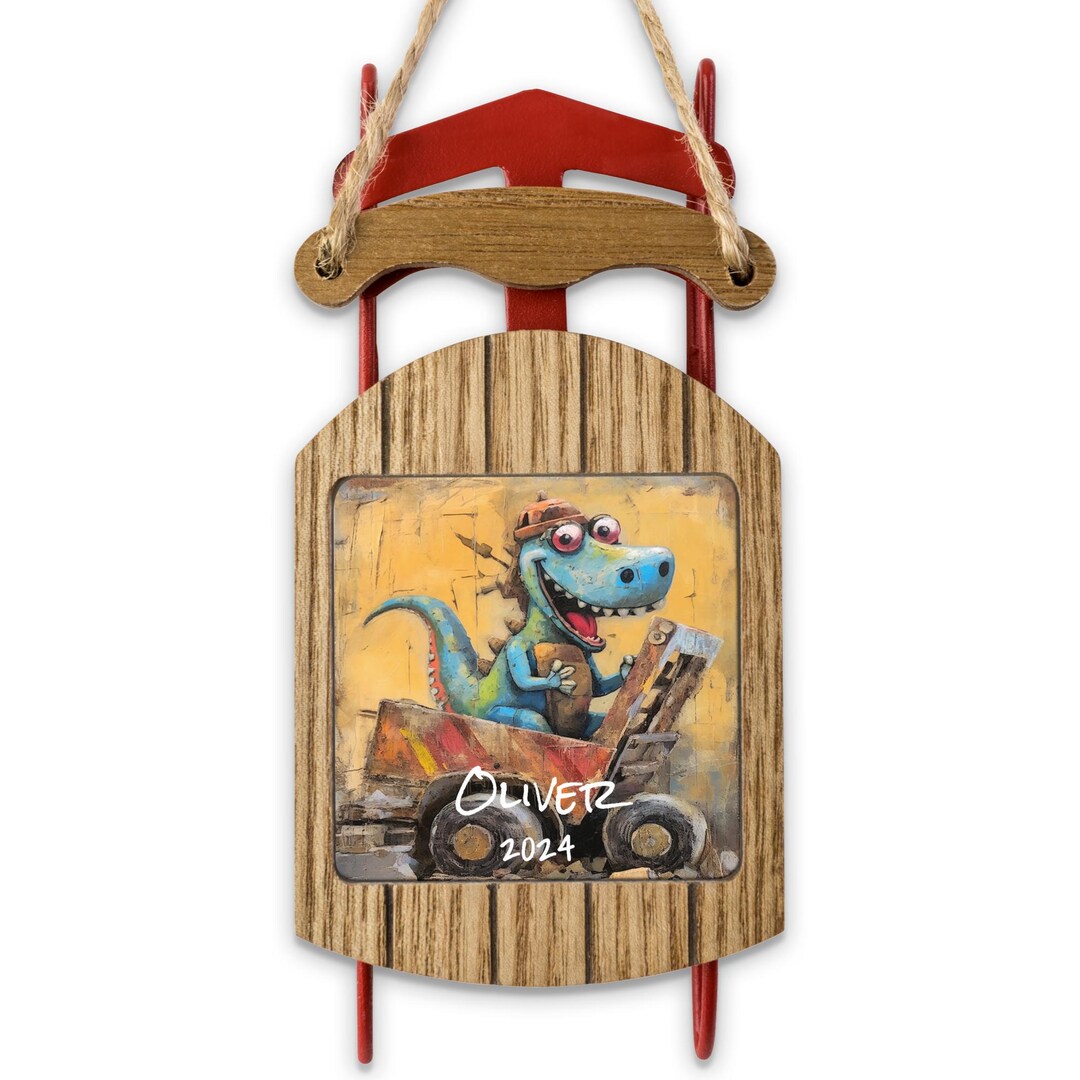 Dinosaur Custom Sled Ornament Personalized Name and Year Dino Ornament ...