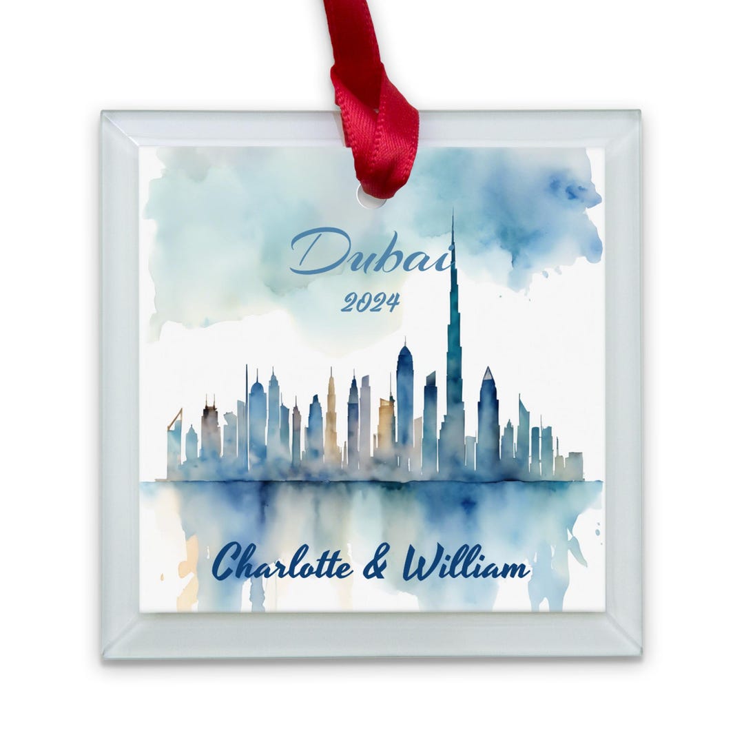 Personalized Dubai Skyline Glass Ornament, Custom Couples Ornament ...