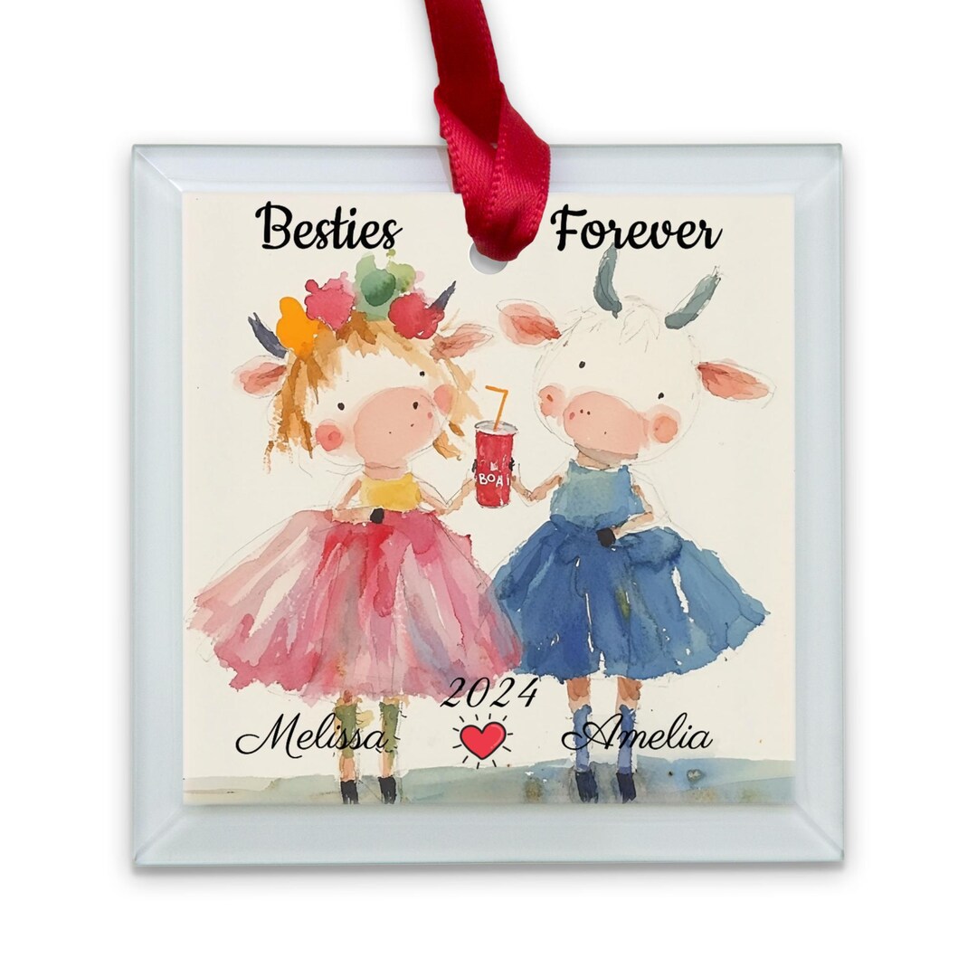Personalized Highland Cow Ornament, Custom Keepsake, Besties Forever ...