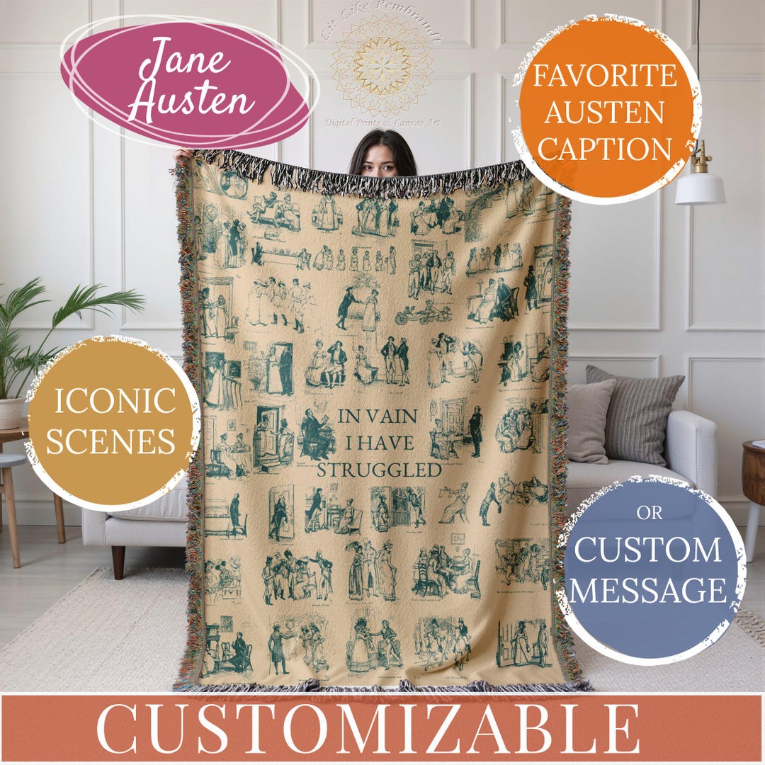 Bookworm Gift Pride and Prejudice Personalized Woven Blanket Jane ...