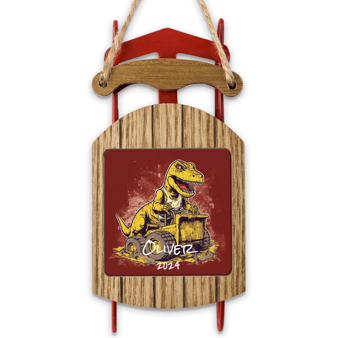 Dinosaur Sled Ornament Personalized Custom Name and Year Funny Dino for ...