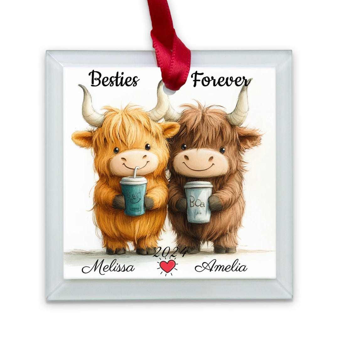 Personalized Highland Cow Ornament, Custom Bestie Better Together, Bffs ...