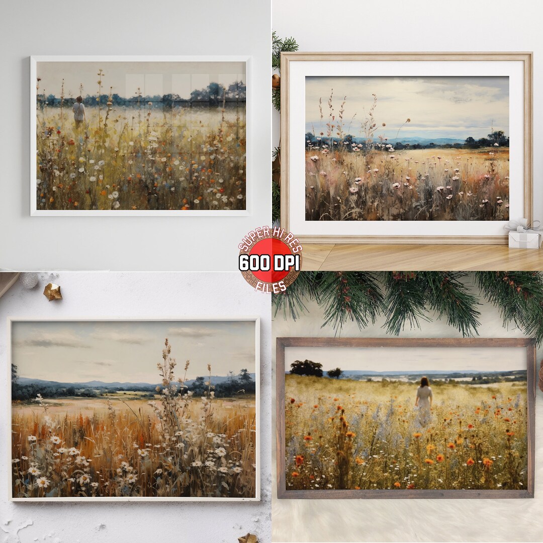 Wildflower Field Art | Set of 4 | Digital Download | Country Cottage ...