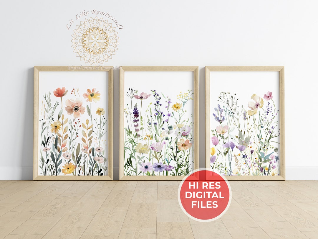 Spring Wildflowers Trio Wall Art, Floral Botanical Prints, Colorful ...