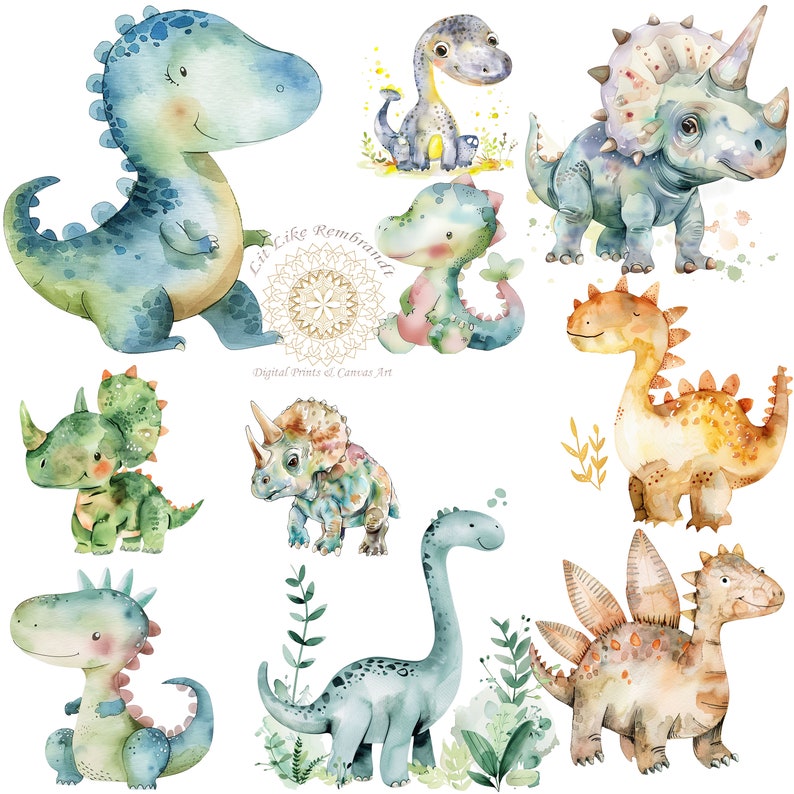 10 Baby Dinosaur Clip Art, Cute Dinos Clipart, Watercolor Dinosaur PNG ...