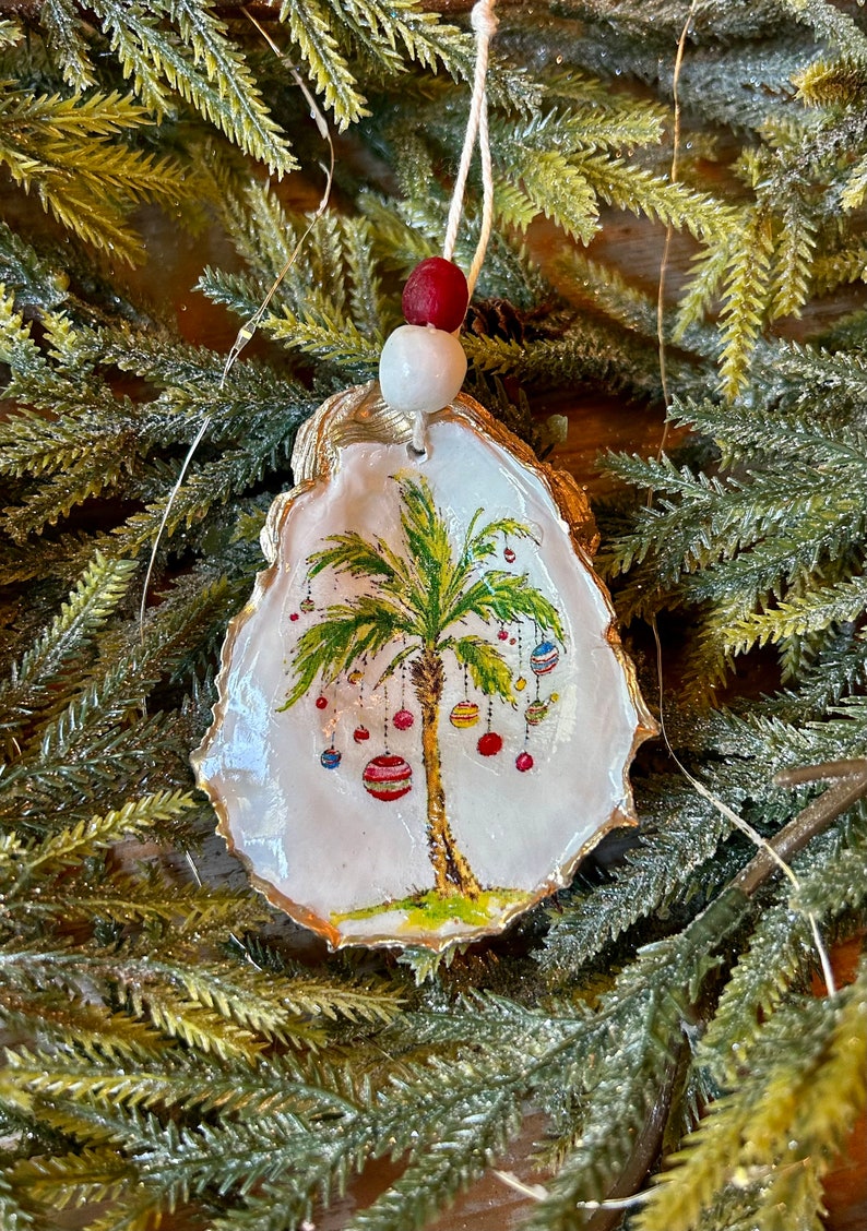 Single Christmas Palm Tree Oyster Shell Ornament - Etsy