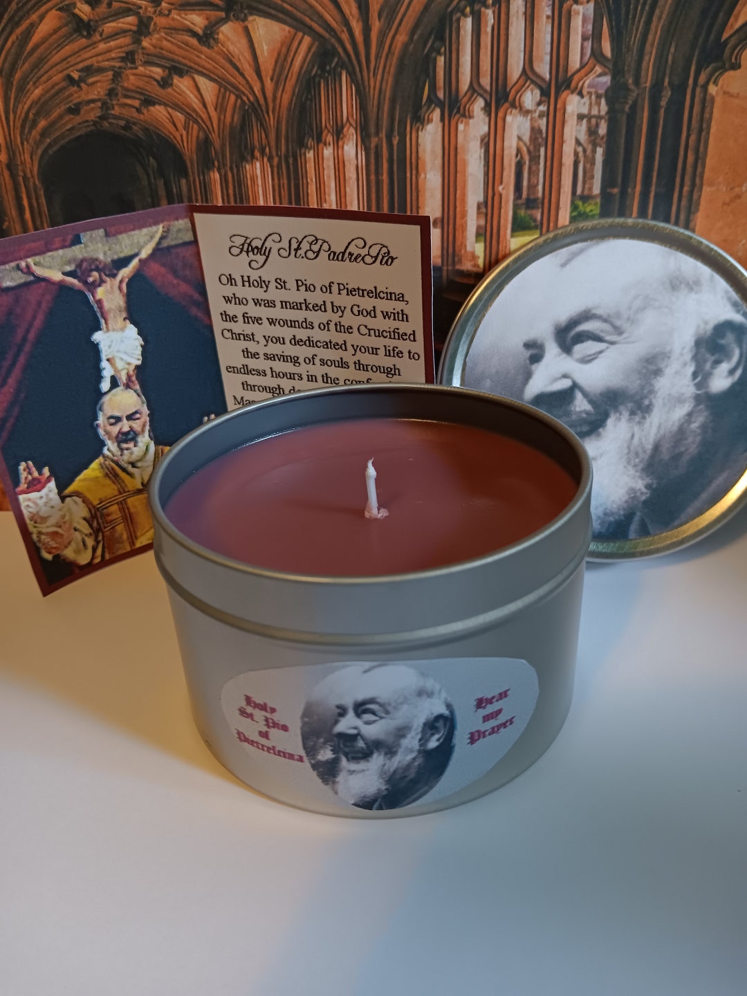Saint Padre Pio Candle With Prayer Card - Touched to a Holy Relic of ...