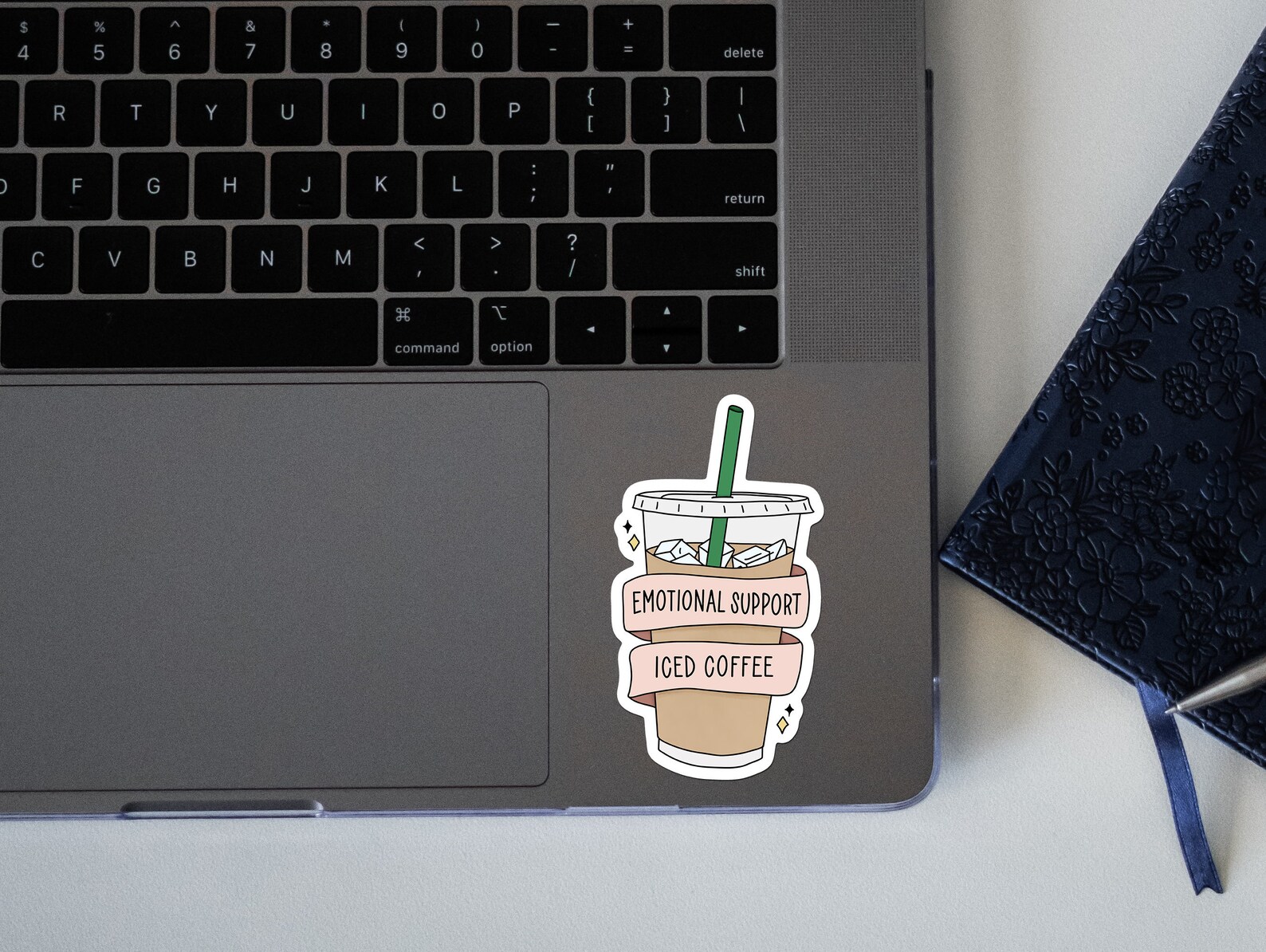 Funny Emotional Support Iced Coffee Sticker Vinyl Sticker Laptop ...