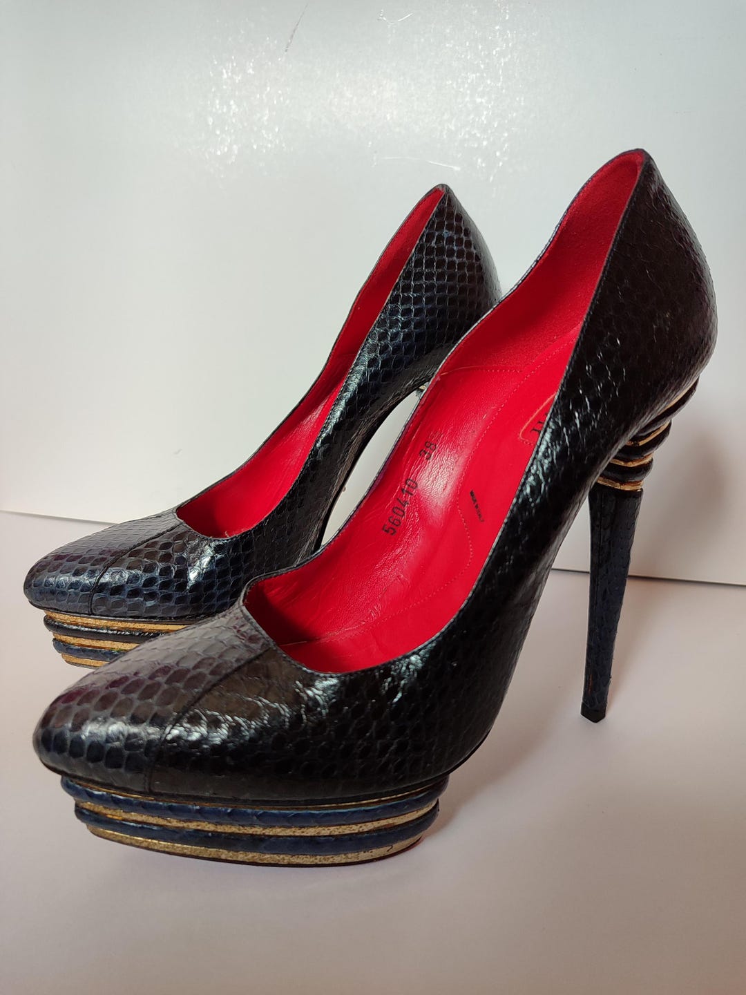 Cesare Paciotti Black Snakeskin Heels Size EU 38 - Etsy