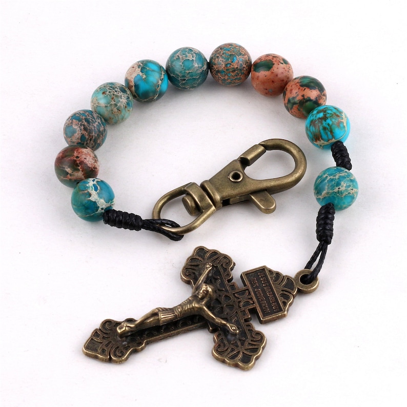 One Decade Rosary Blue Gemstone Bead Catholic Pocket Keychain - Etsy