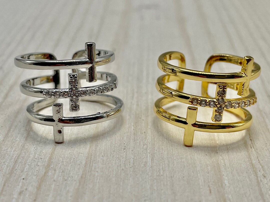 Adjustable Ring Triple Cross Ring CZ | Trinity | Anniversary Gift ...